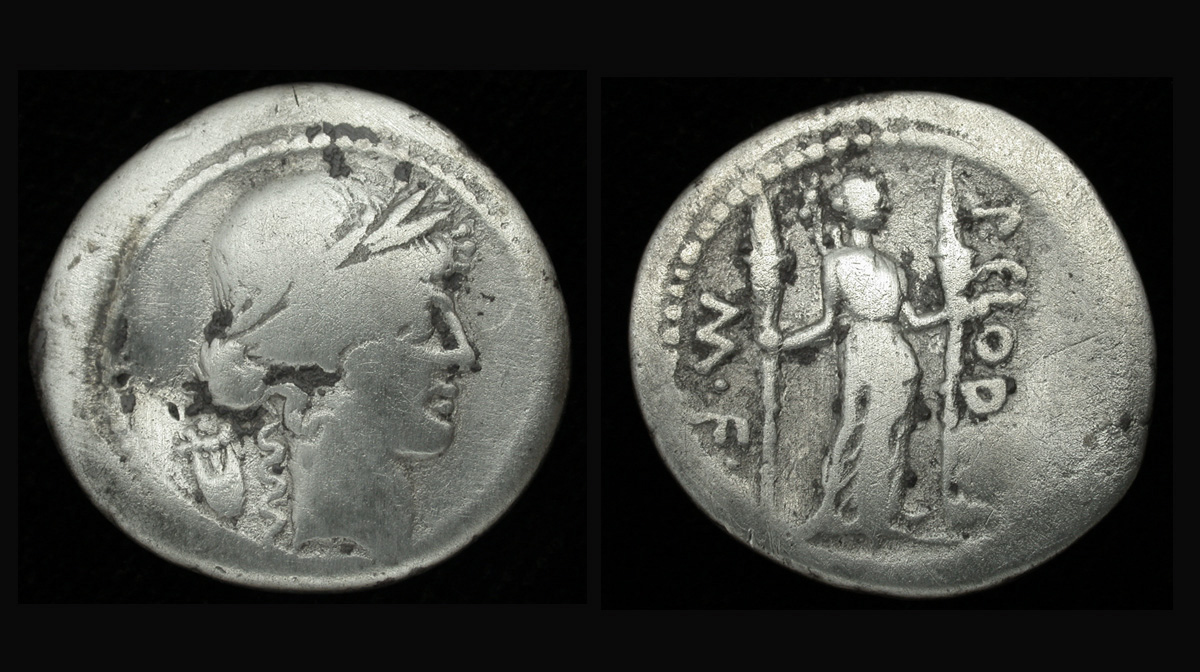 P. Clodius, Denarius, Apollo with Diana Lucifera reverse, Noble Roman Coins