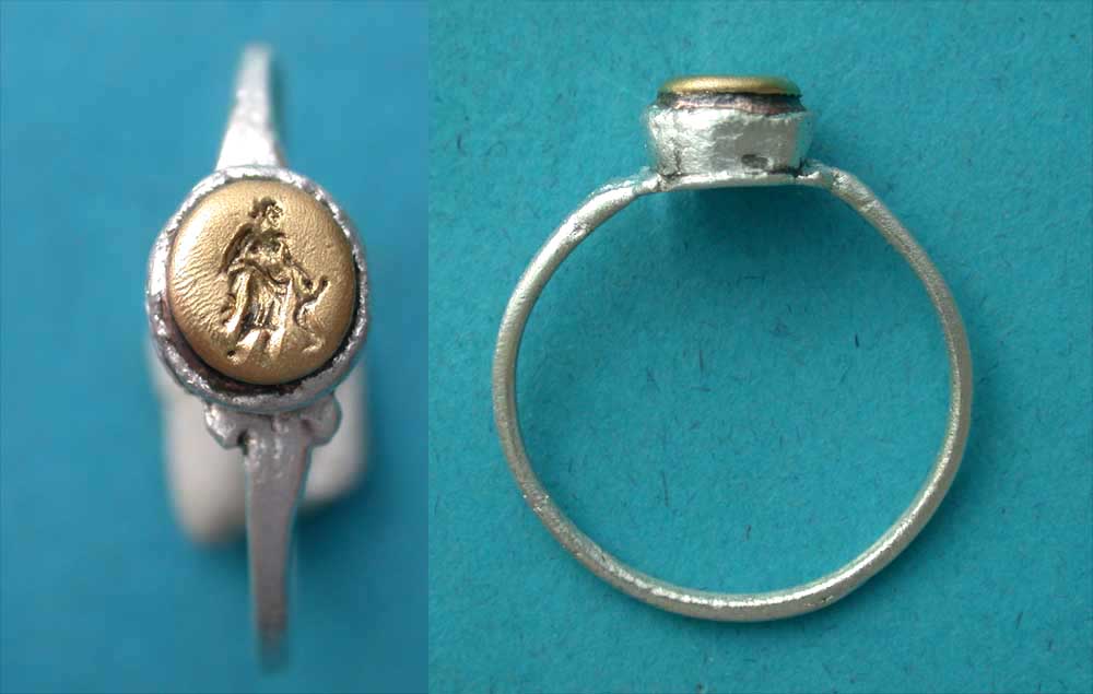 Ring, Roman, Asclepius on Gold bezel, c. 1st-2nd Century, Noble Roman Coins