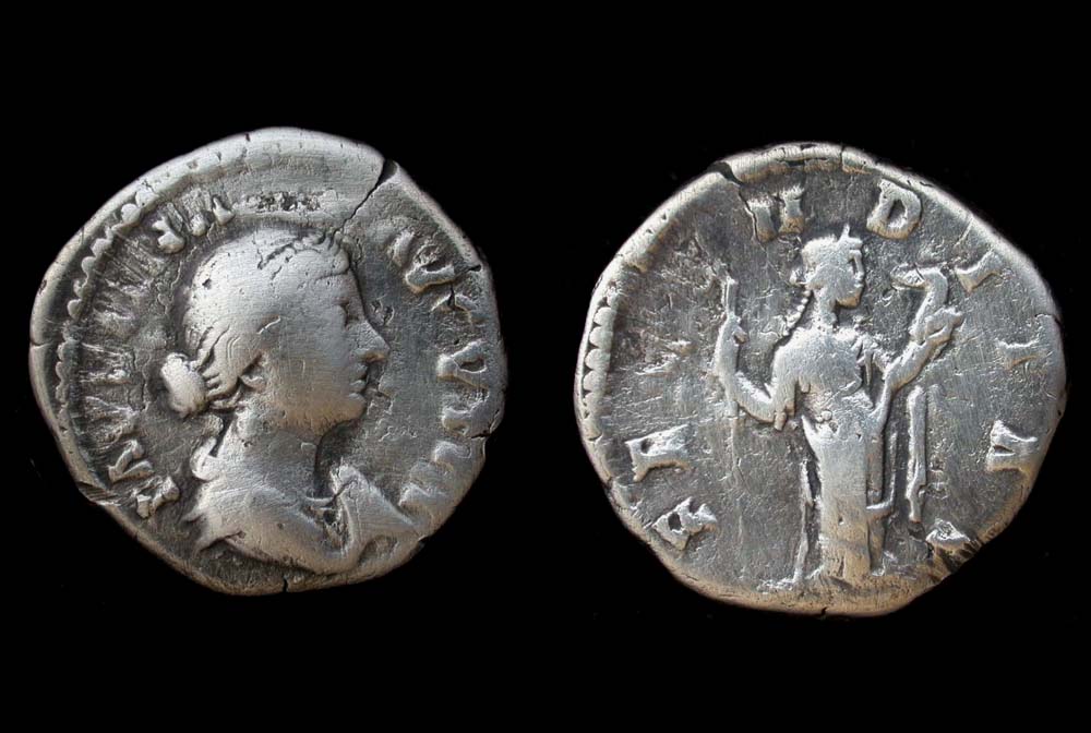 Faustina Junior, Denarius, Fecunditas reverse, One child, Noble Roman Coins