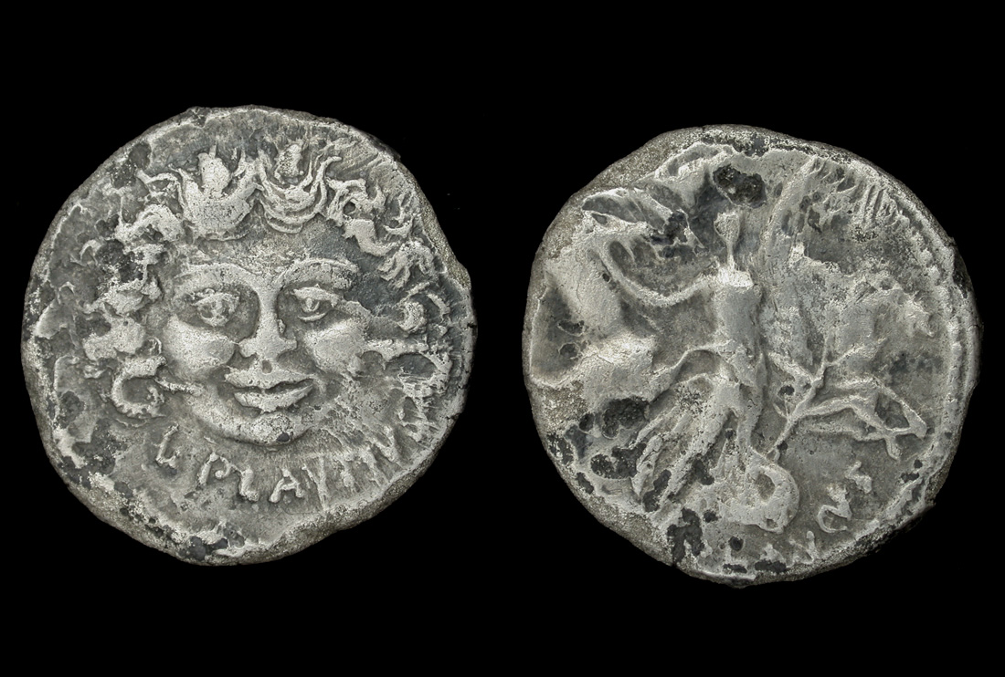 L. Plautius Plancus, Denarius, Gorgon & Aurora, Rare!, Noble Roman Coins